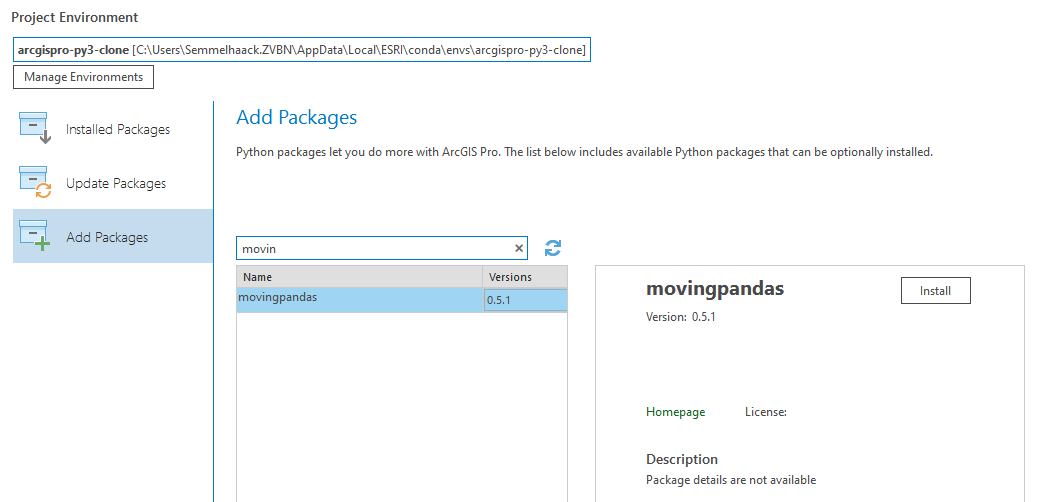 Solved Installing Python Package Movingpandas Esri Community