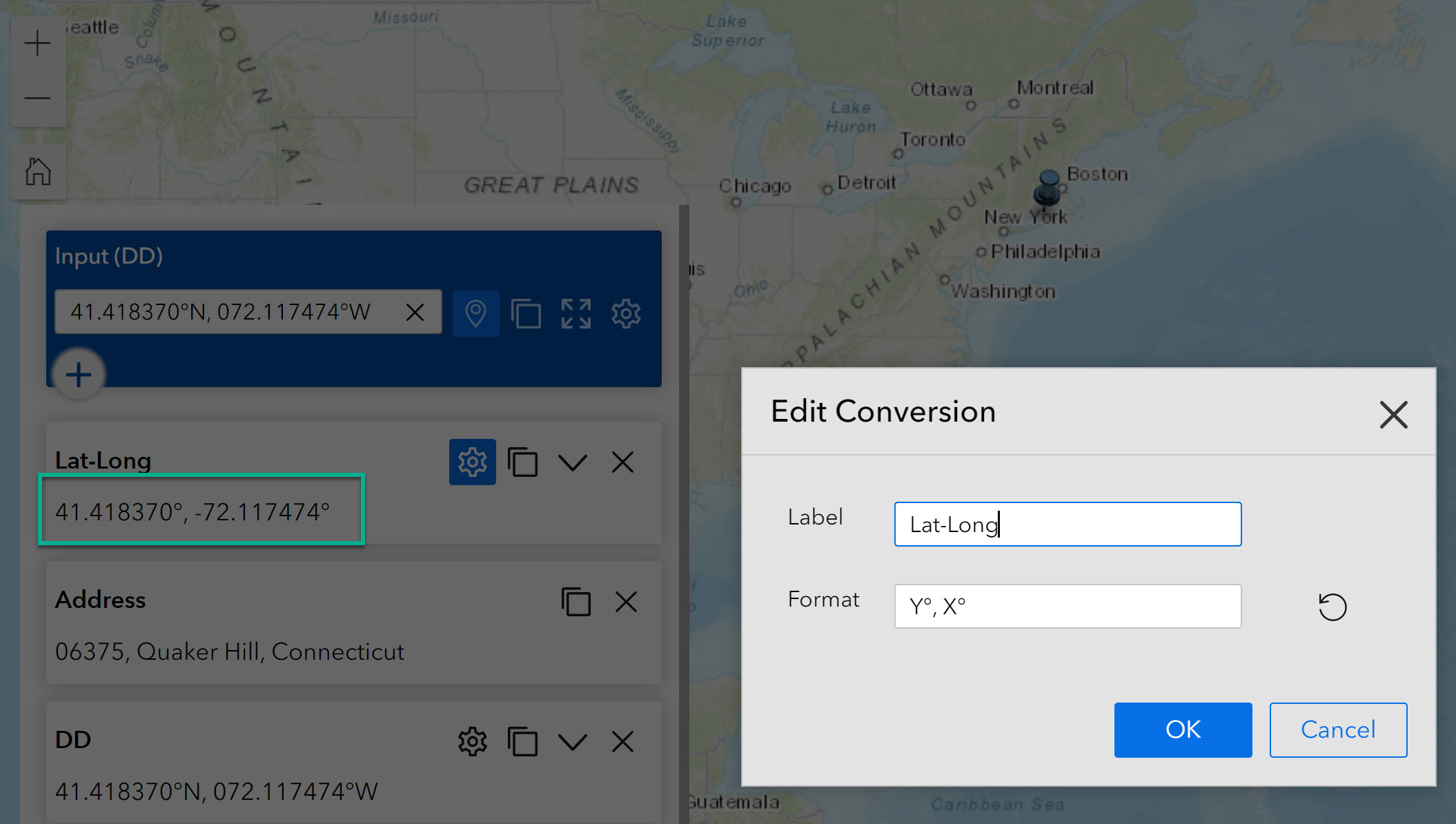 Solved Coordinate Conversion Widget Getting Lat Long W Esri Community