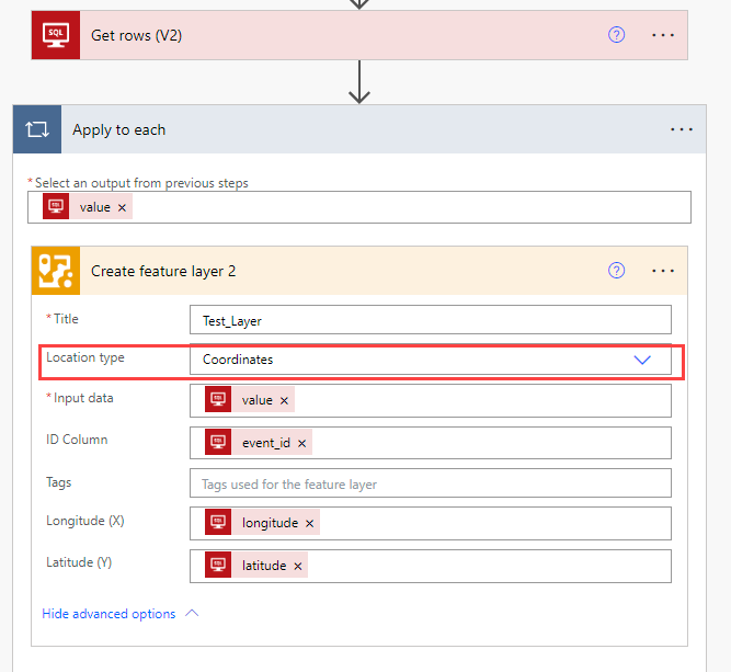 Create Feature Layer Action Location Type Field Esri Community