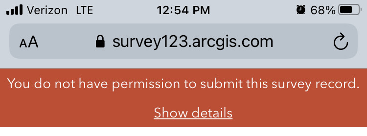 Public Survey123 Will Not Allow User To Submit A S Esri Community