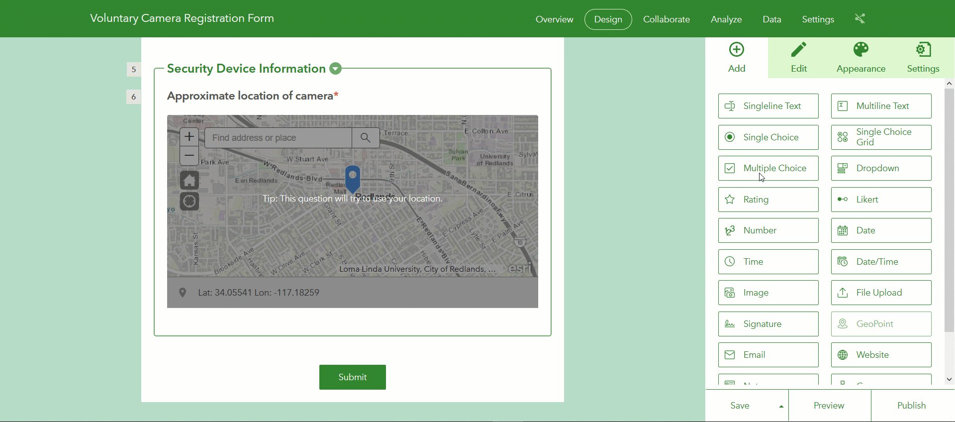 How to create a Voluntary Camera Registration form... - Esri Community