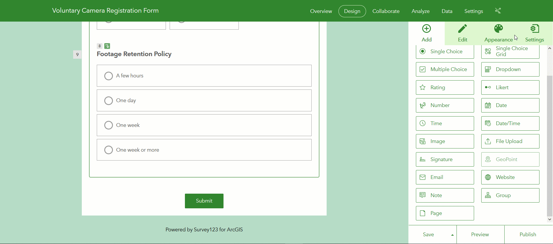 How to create a Voluntary Camera Registration form... - Esri Community