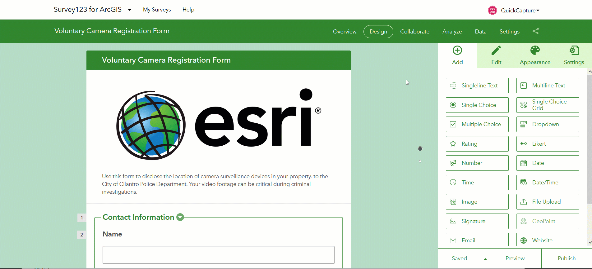 How to create a Voluntary Camera Registration form... - Esri Community