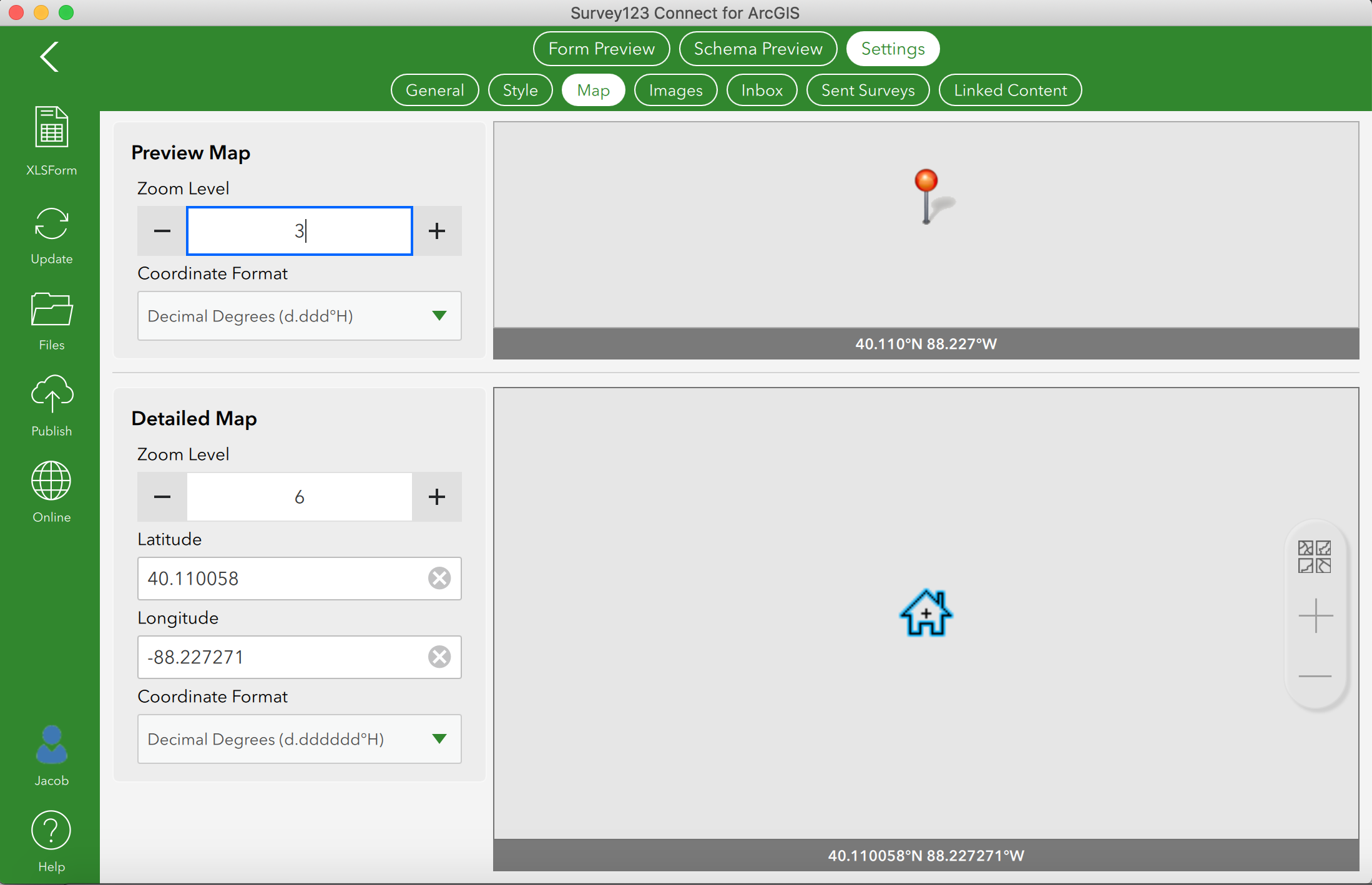 How do I select the default latitude and longitude... - Esri Community