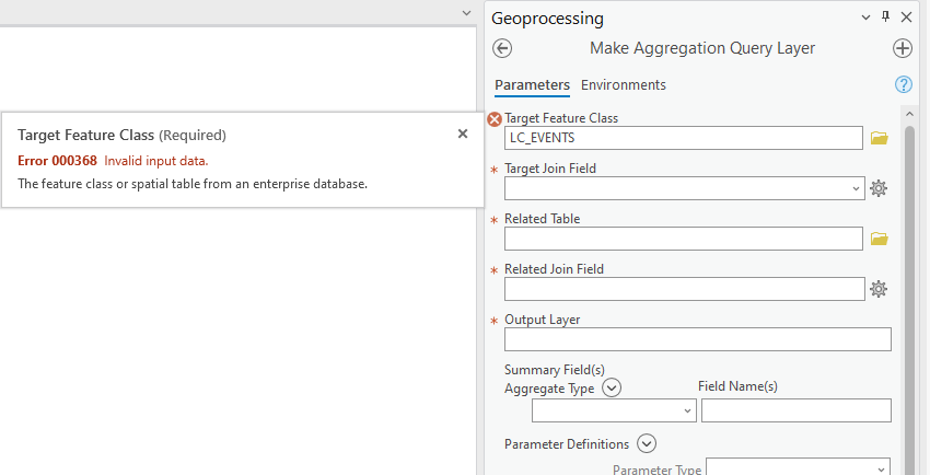 Use standalone table as target in Make Aggregation... - Esri Community