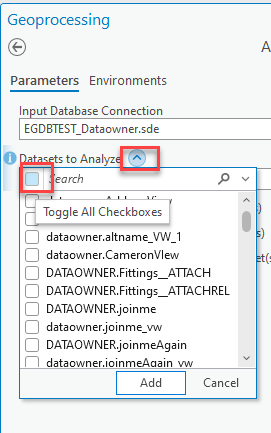 Solved: Analyze Datasets tool - Datasets to Analyze mainte... - Esri Community