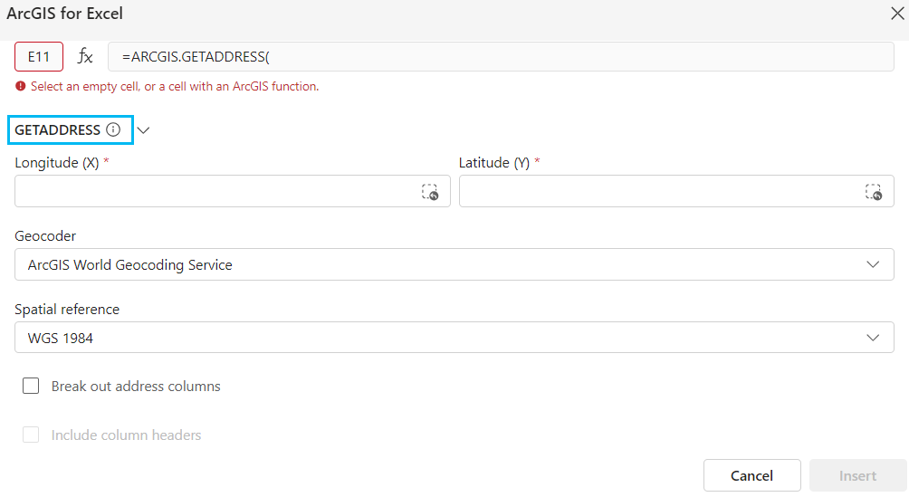 Arcgis For Excel Function Builder Access Functio Esri Community