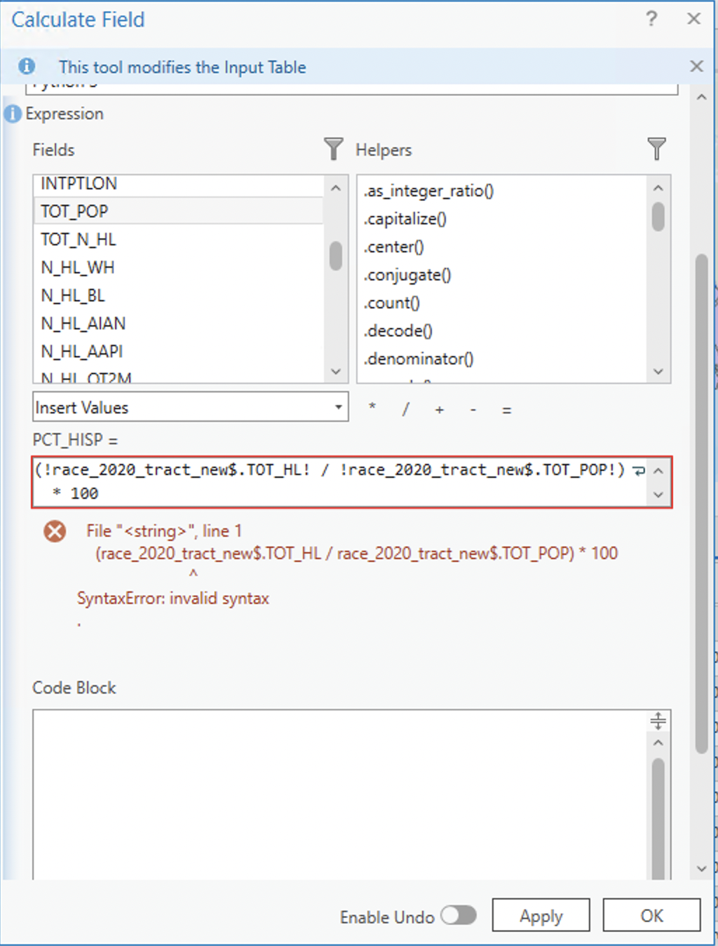 Calculation command in Attribute table fails for s... - Esri Community