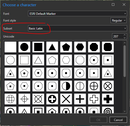 Point symbol font Subset should default to All - Esri Community