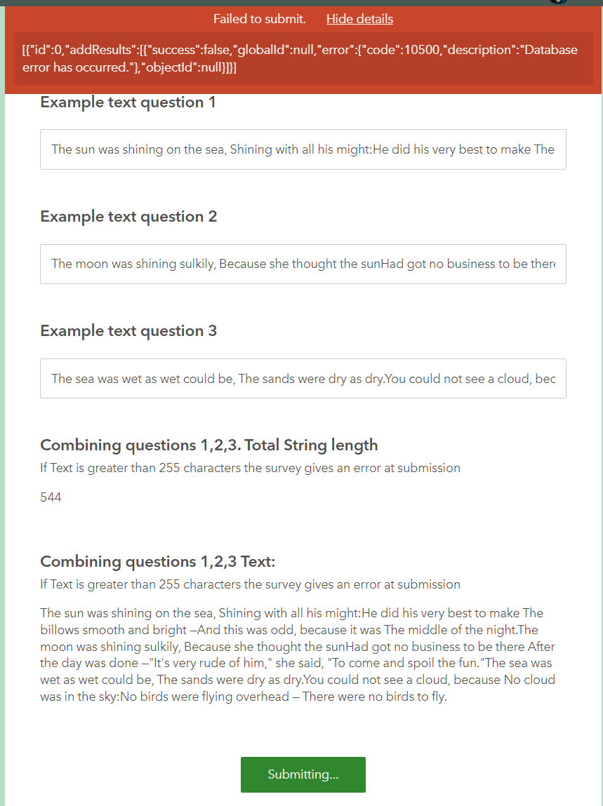 Error Failed To Submit Survey Esri Community