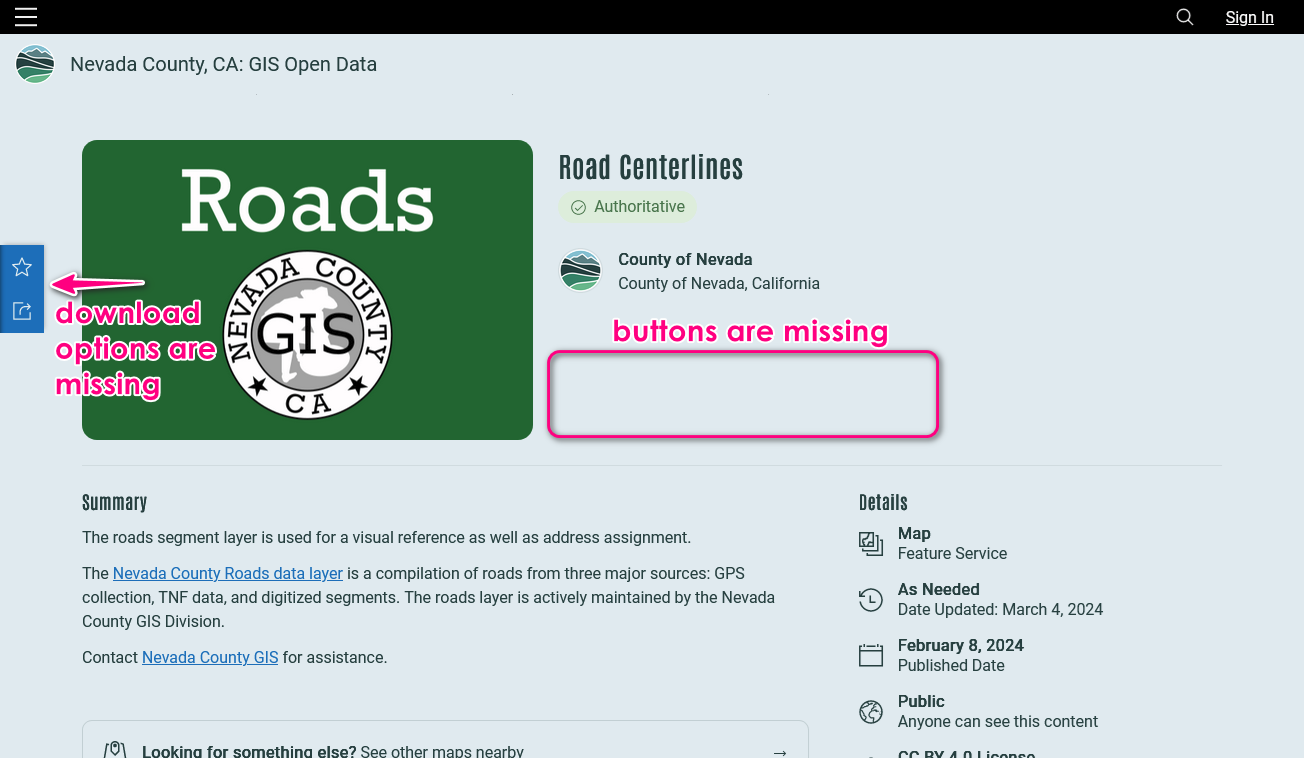 Solved: Open Data not showing any Download options or butt... - Esri Community