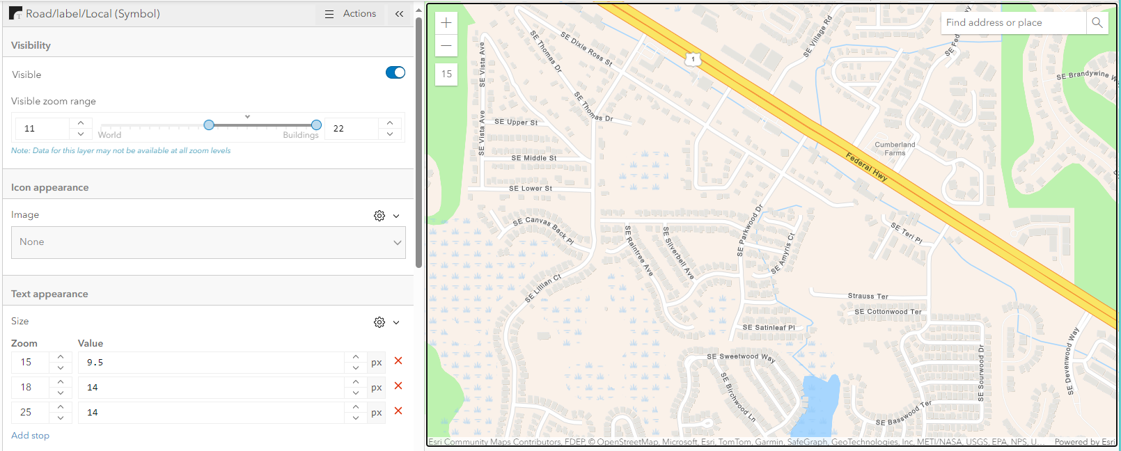 Visible Zoom Range for Road/label/Local (Symbol) n... - Esri Community