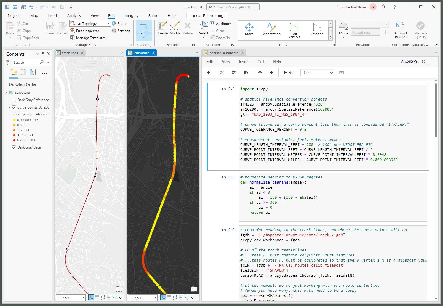 Measure Railroad Track Curvature with arcpy - Esri Community