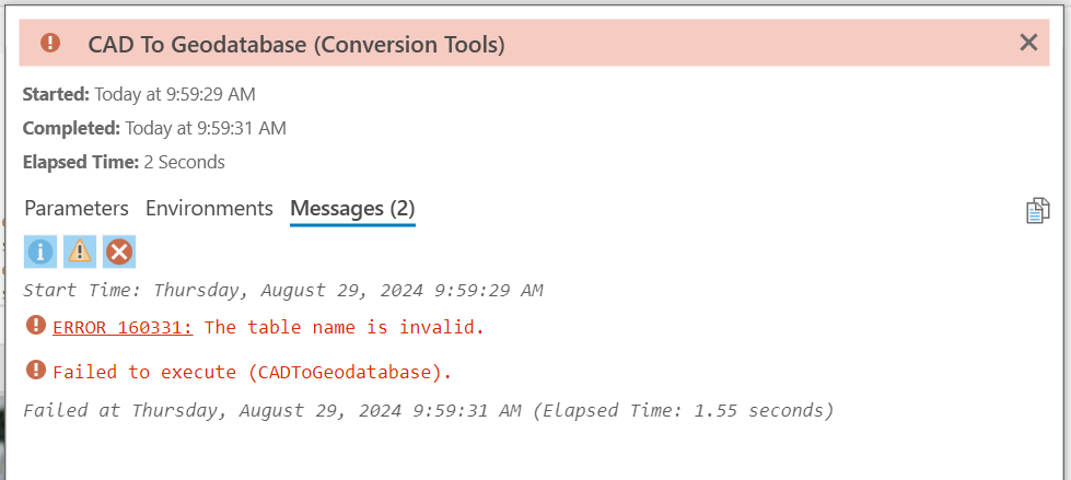 Solved Cad To Geodatabase Failed The Table Name Is Inva Esri Community