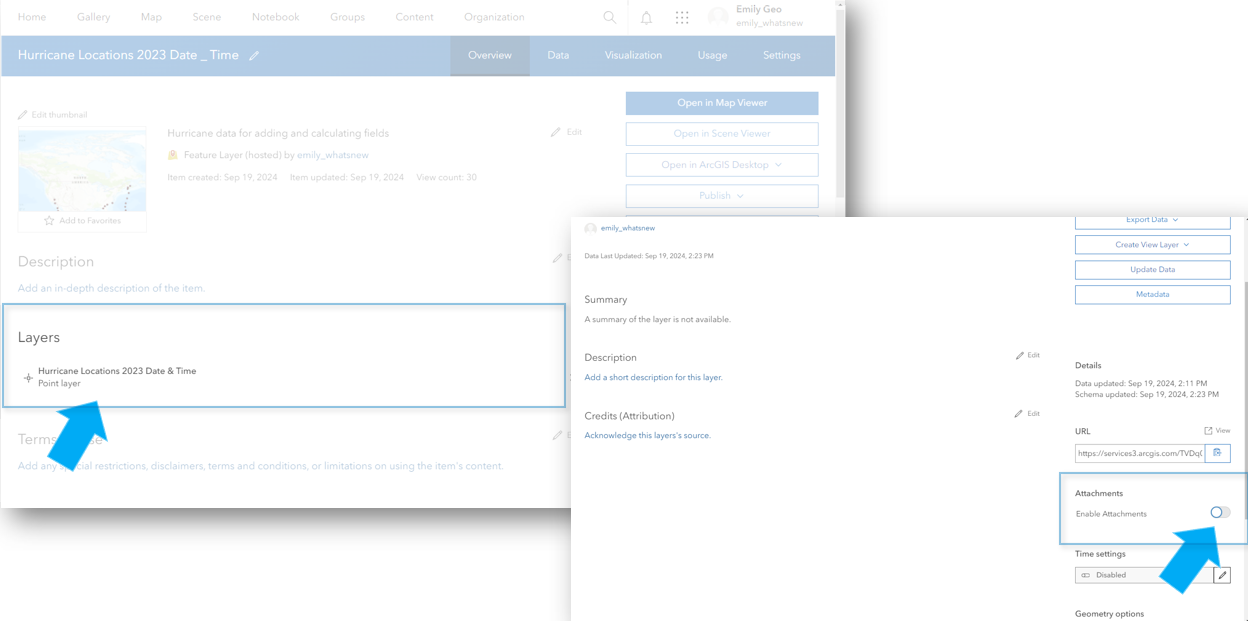 Solved Enabling Attachments On A Feature Layer In Arcgis Esri Community