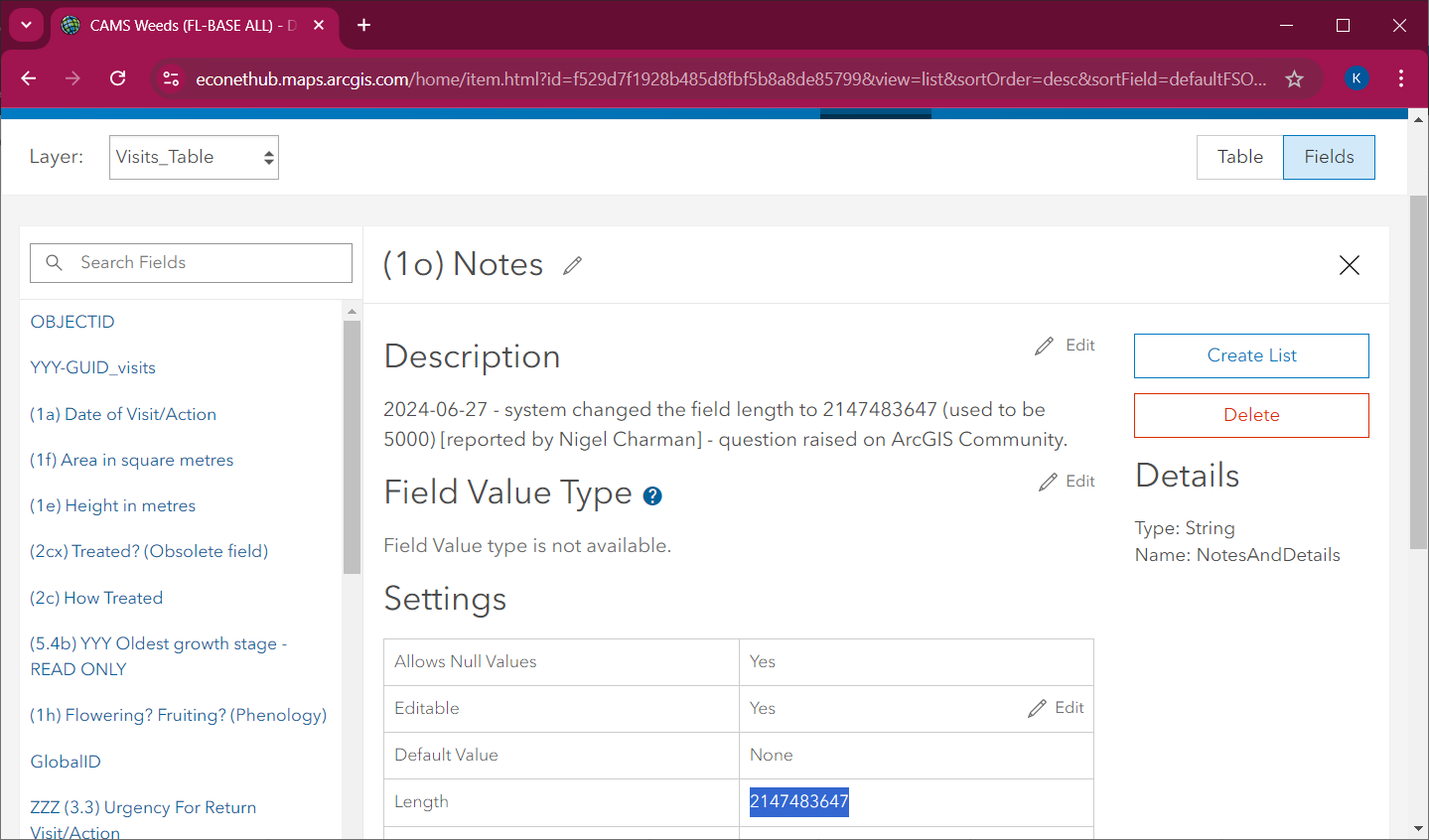 Length of text field increased to 2147483647 - Esri Community