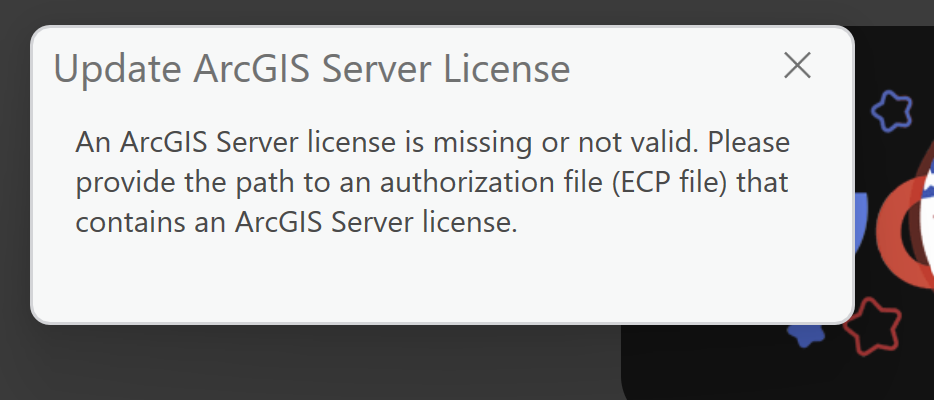 Update ArcGIS Server License dialog with no input - Esri Community