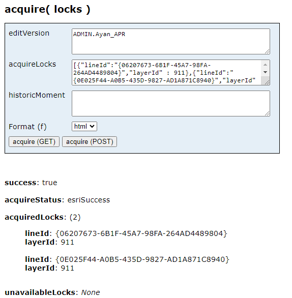 Solved: Acquire locks LRS REST API query unclear documenta... - Esri Community