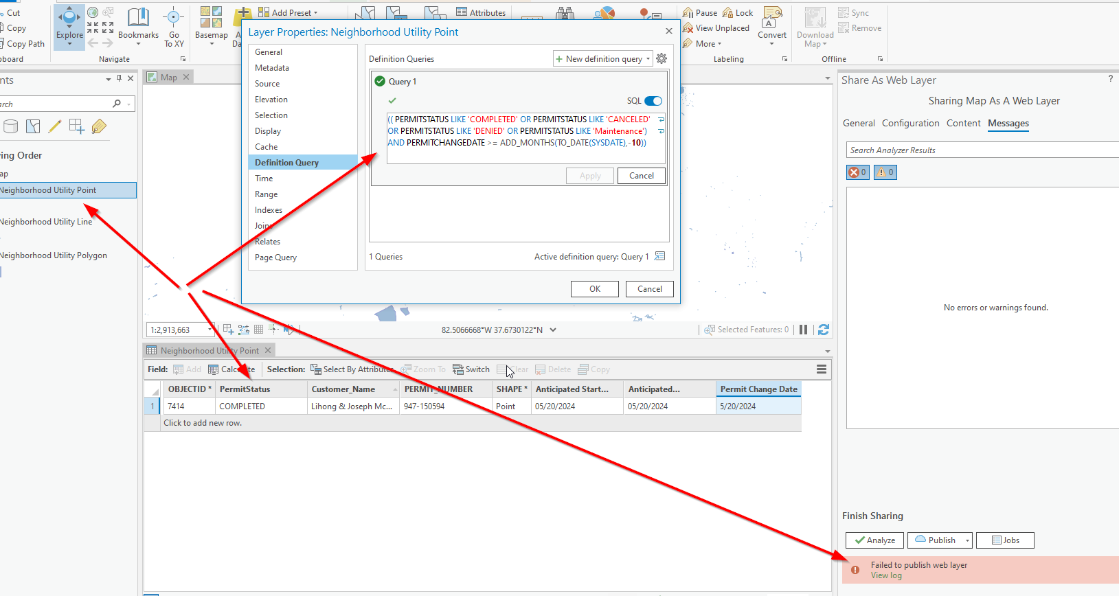 Publishing Error with Definition query - Esri Community