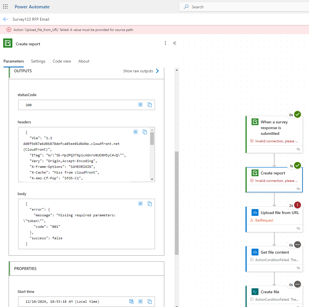 Survey123 Create Report in Power Automate Error - Esri Community