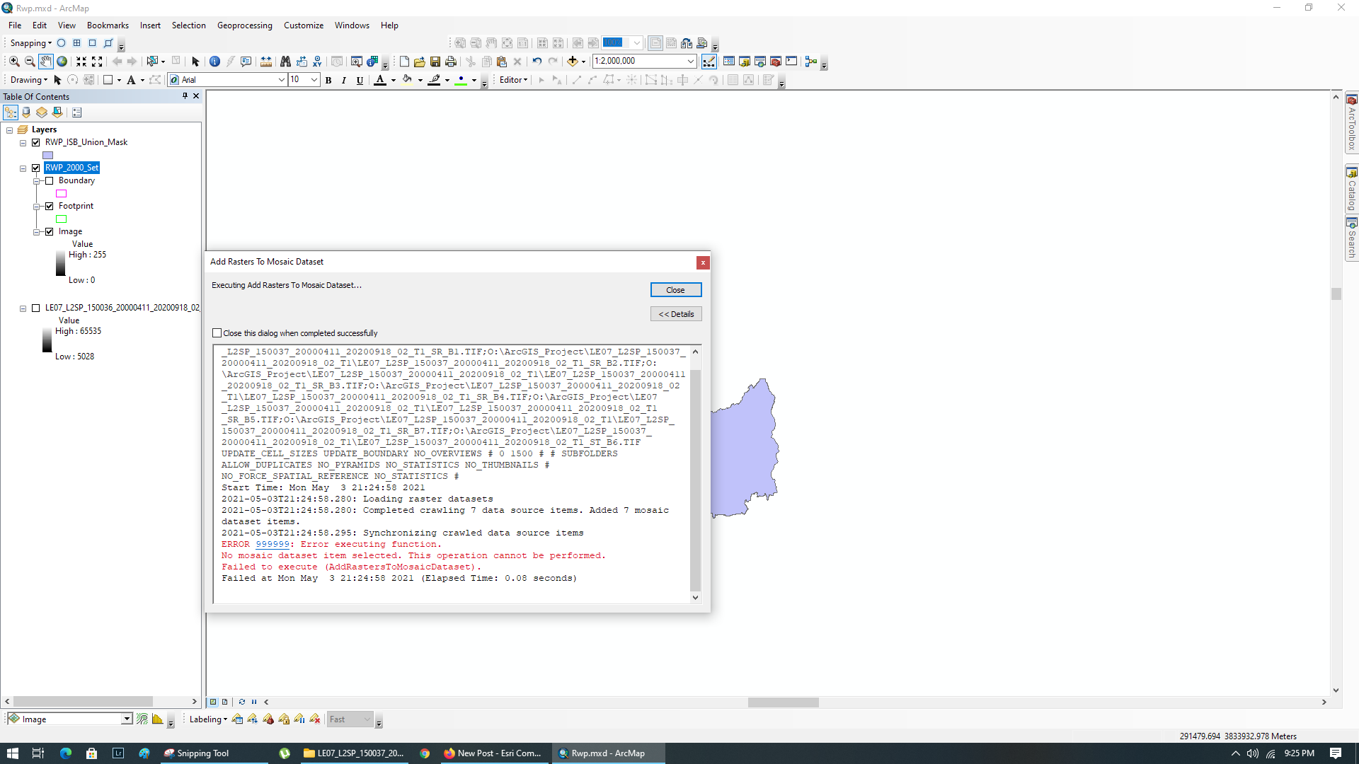 Add Rasters to Mosaic Dataset Error - Esri Community