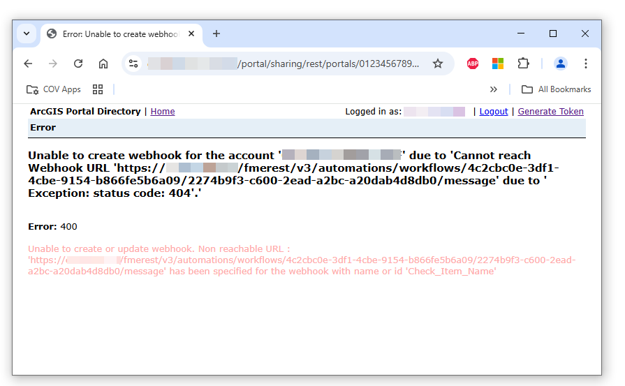 Cannot Reach Webhook URL Using FME and Portal Orga... - Esri Community