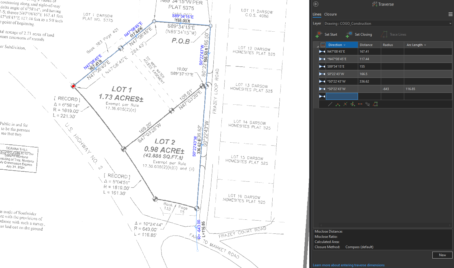 Entering curves in using traverse tool. - Esri Community
