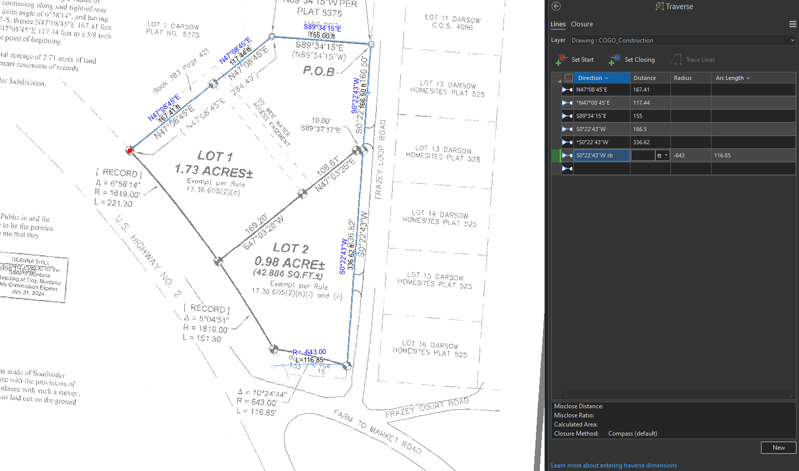 Entering curves in using traverse tool. - Esri Community