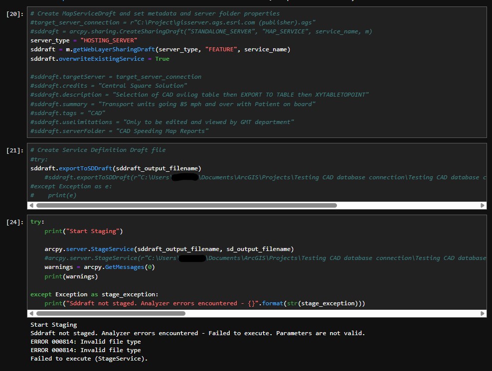 Solved: sddraft.exportSDDraft() spitting out error: 'dict'... - Esri ...
