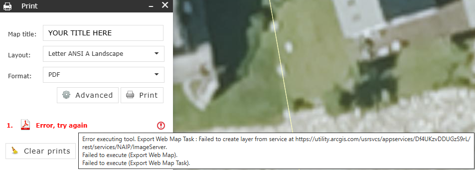 Solved: Print Widget fails when USA NAIP Natural Imagery l... - Esri Community