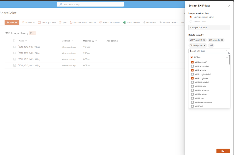 Automate EXIF metadata extraction using ArcGIS for SharePoint
