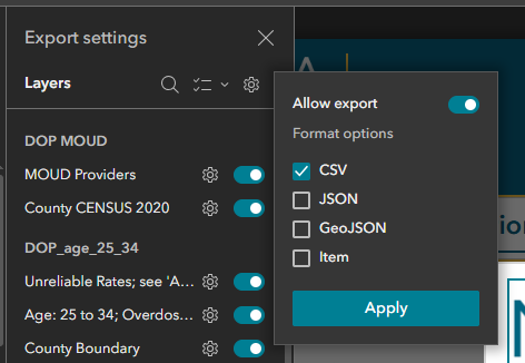 Pick export type from Near Me Widget - Esri Community