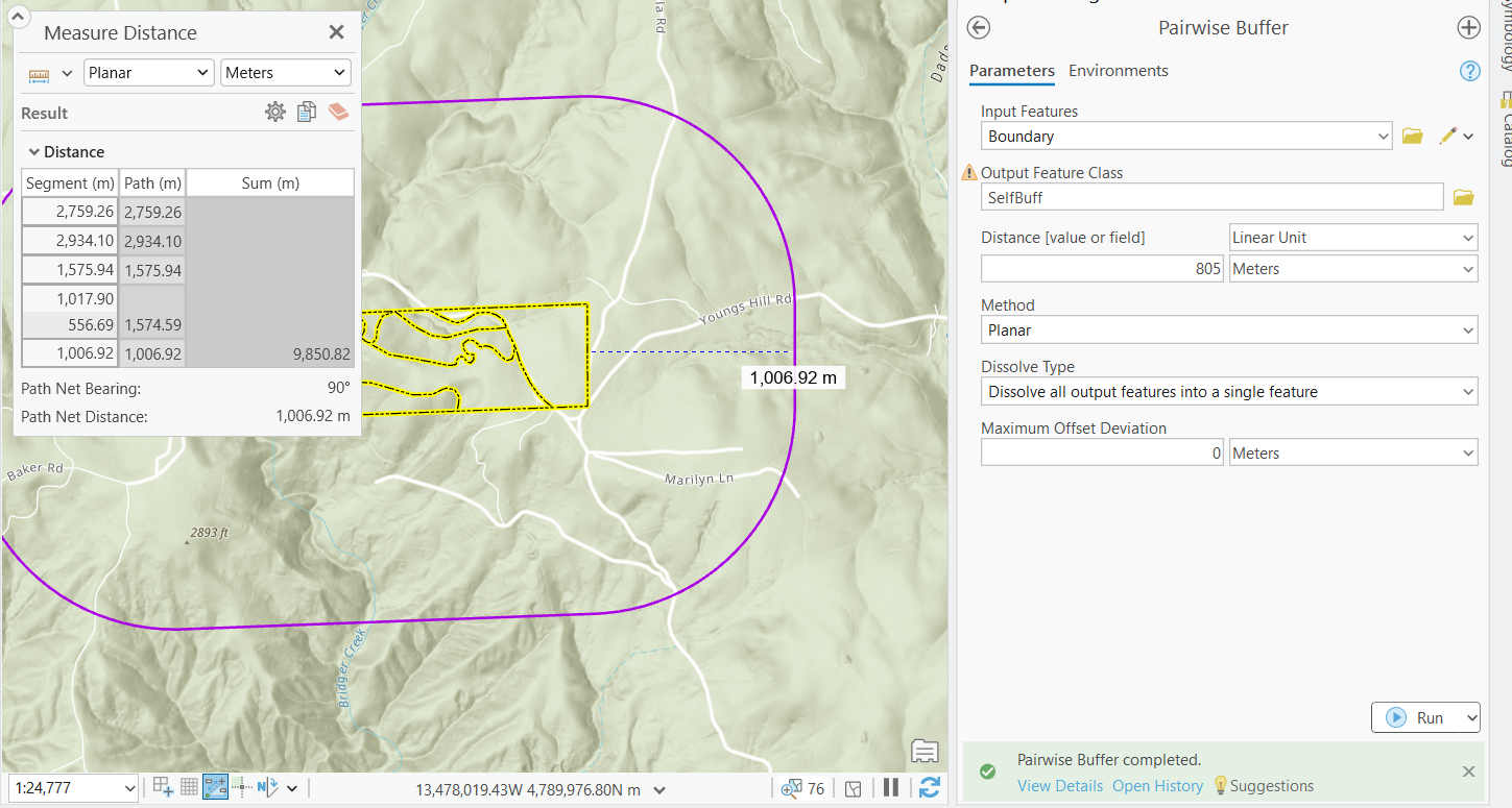 Solved: [Pairwise Buffer] Why is my measured distance diff... - Esri ...