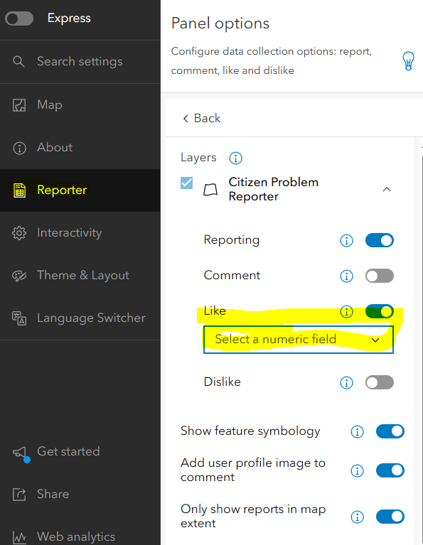 Solved: Configuring the Like option in Reporter Instant ap... - Esri Community