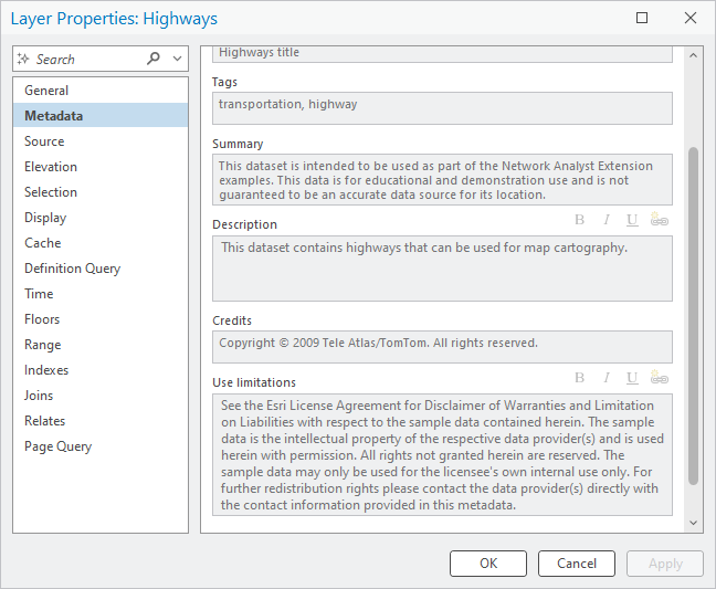 Scroll and expand metadata fields in layer propert... - Esri Community
