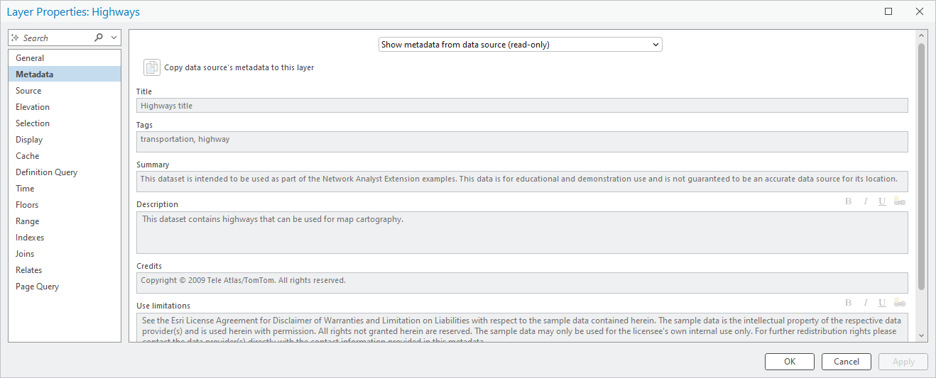 Scroll and expand metadata fields in layer propert... - Esri Community