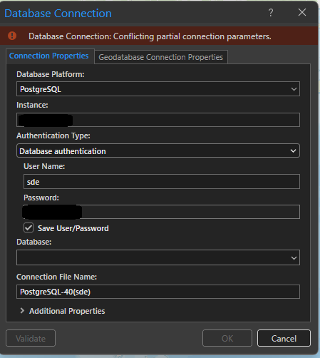 "Conflicting partial connection parameters" - Esri Community