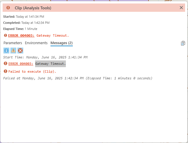 ERROR 004003: Gateway Timeout. When using Clip - Esri Community