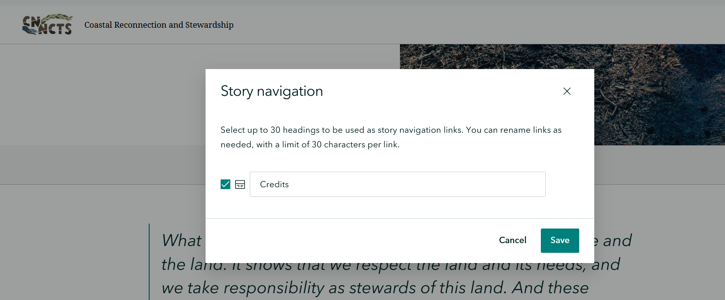 Include subheadings in Navigation bar, Storymap - Page 2 - Esri Community