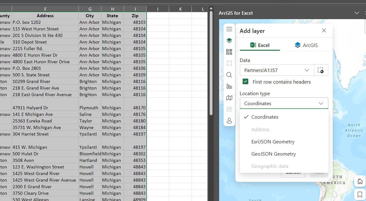 Solved: Excel add-in not recognizing addresses from excel - Esri Community