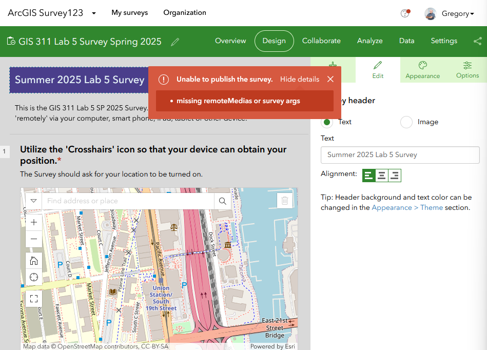 Survey 123 error message when trying to publish -... - Esri Community