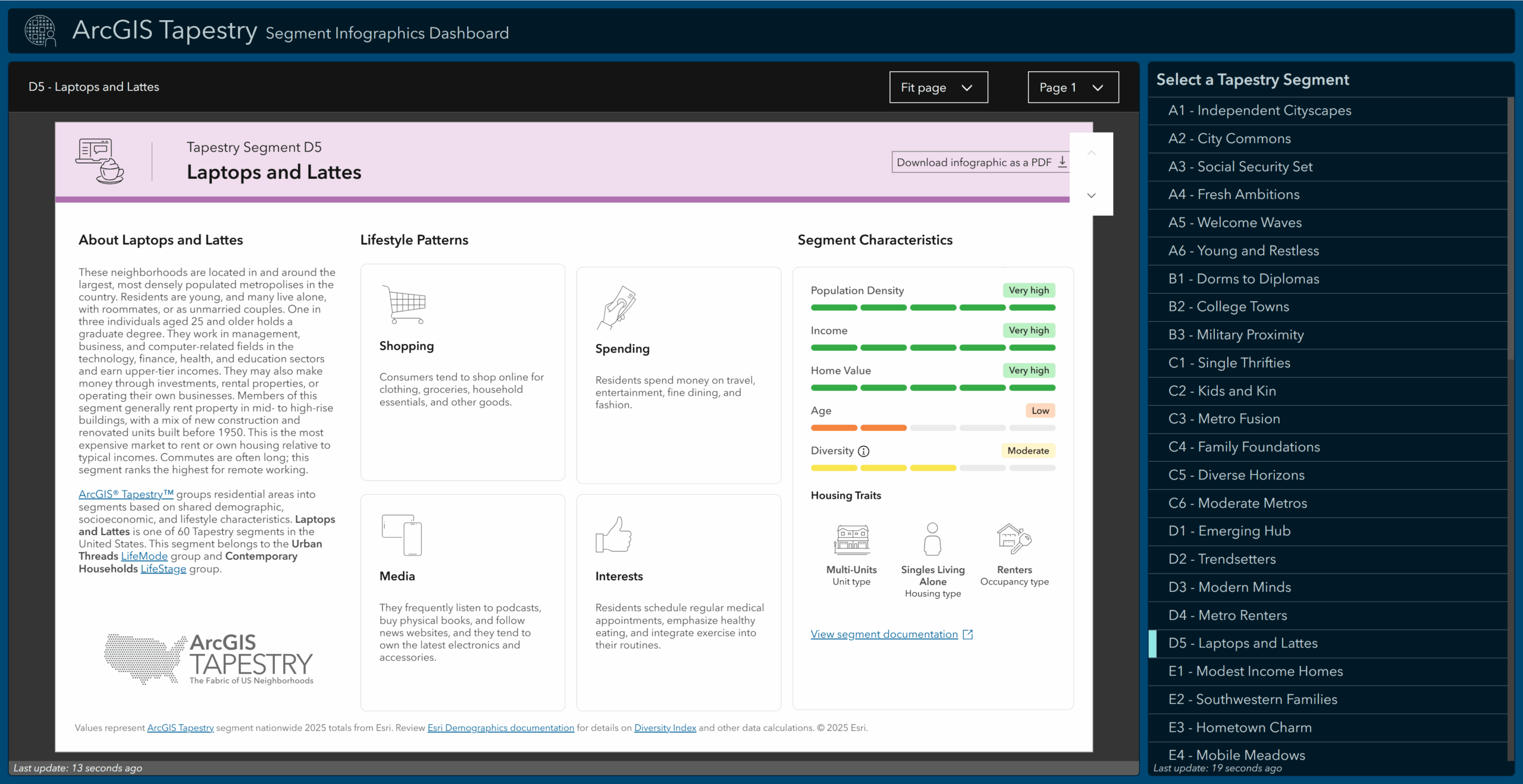 ArcGIS Tapestry Infographic Dashboard
