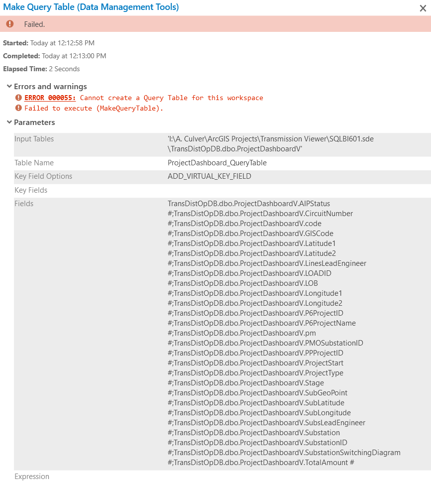 Creating Query table from sql view - Esri Community