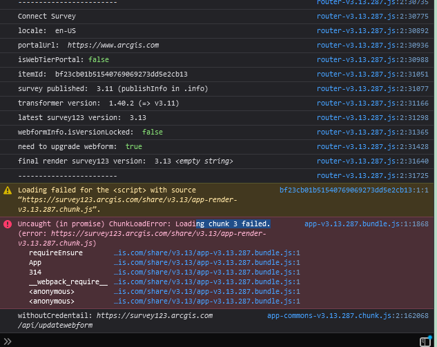 Uncaught (in promise) ChunkLoadError: Loading chun... - Esri Community