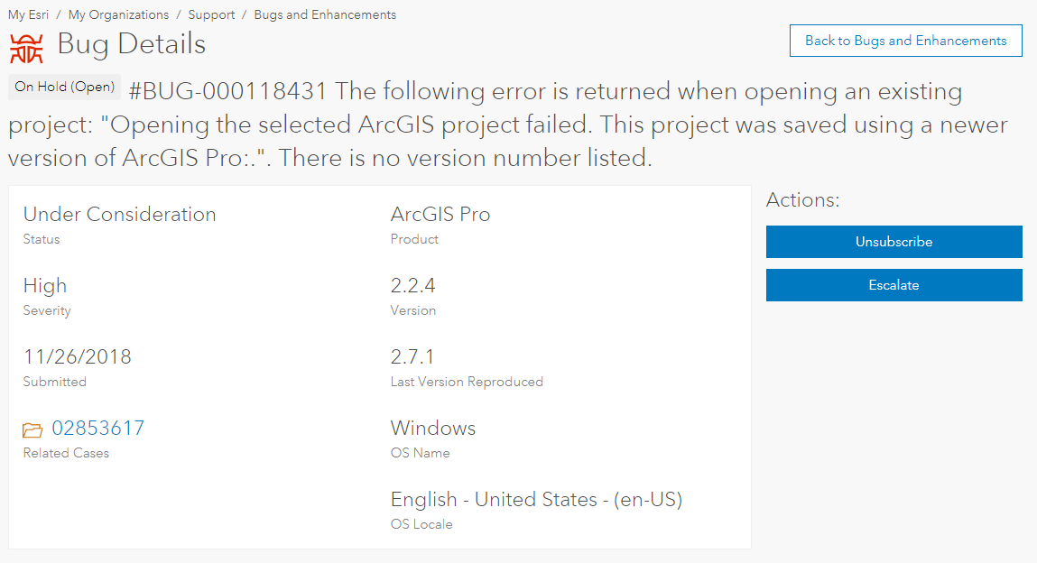 "Opening the Selected ArcGIS project failed: This ... - Esri Community