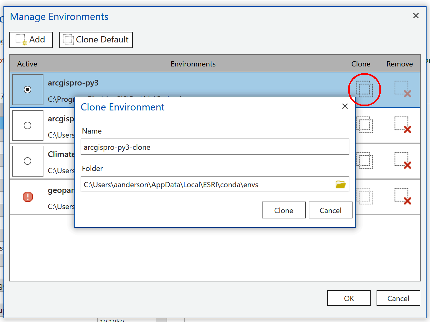 Solved: Python Environment: Clone Default to different fol... - Esri Community