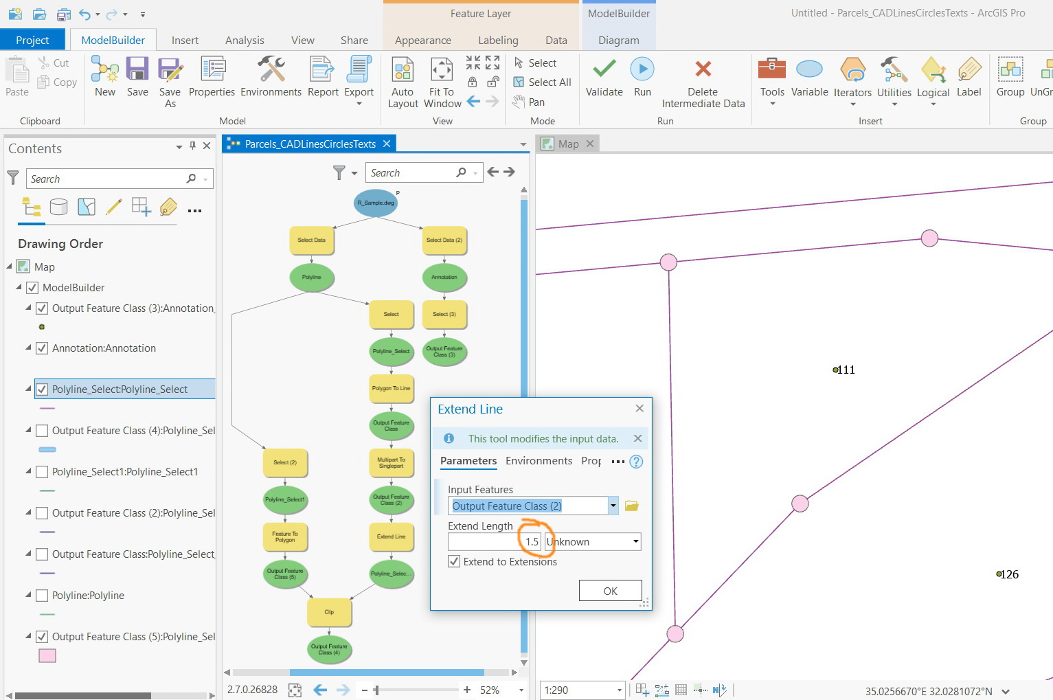Solved: ArcGIS Pro 2.7: How to get lines extended to cente... - Esri ...