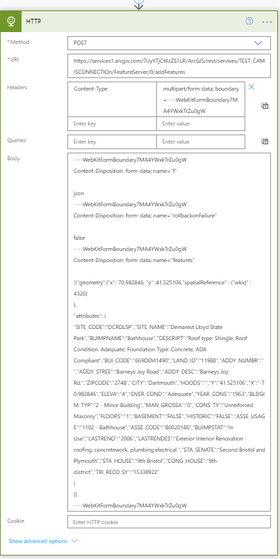 Solved: MS Flow HTTP POST to update Feature Service?? - Esri Community