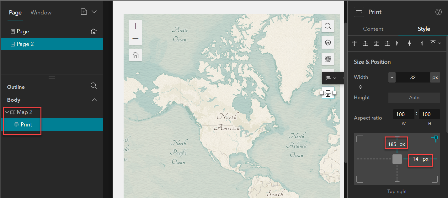 Solved: Add print icon to map - same size as default map i... - Esri ...
