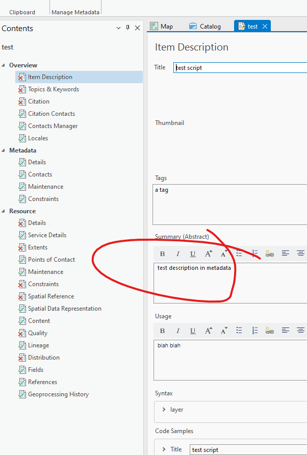 Catalog Pane Popup Window Needs to Include Summary - Esri Community